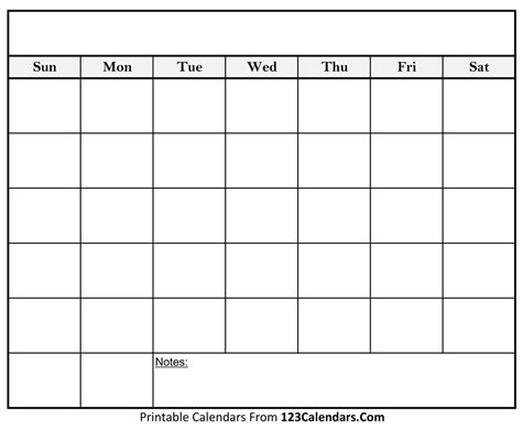 Printable Calendar Template Free