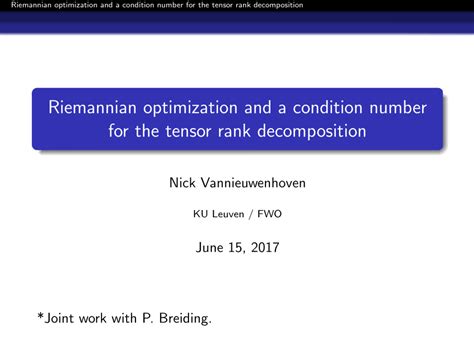 pdf riemannian optimization and a condition number for the tensor rank decomposition