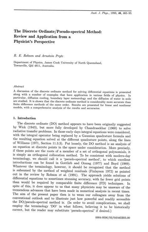 pdf the discrete ordinate pseudo spectral method review and application from a physicist s