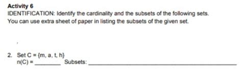 solved activity 6 identification identify the cardinality and the subsets of the following