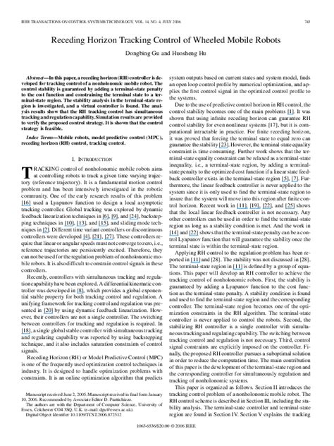 pdf receding horizon tracking control of wheeled mobile robots dongbing gu