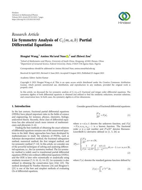 pdf lie symmetry analysis of c 1 m a b partial differential equations