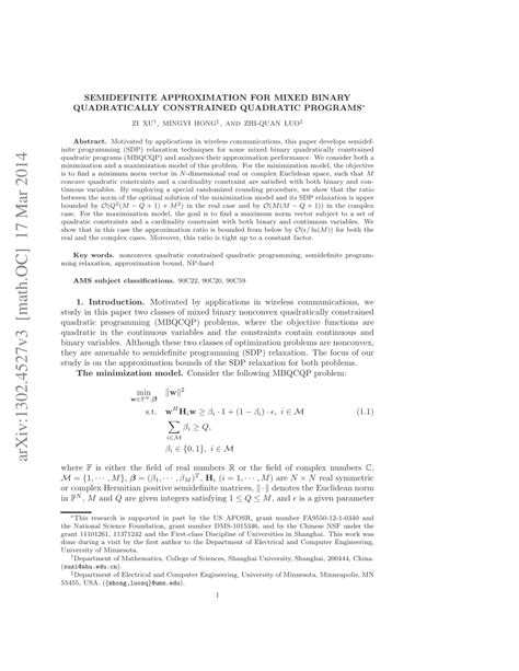 pdf semidefinite approximation for mixed binary quadratically constrained quadratic programs