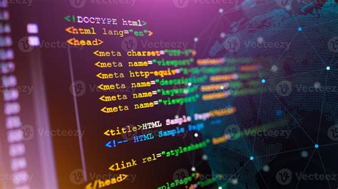 código html en el monitor de la computadora código de programación de desarrollador web de