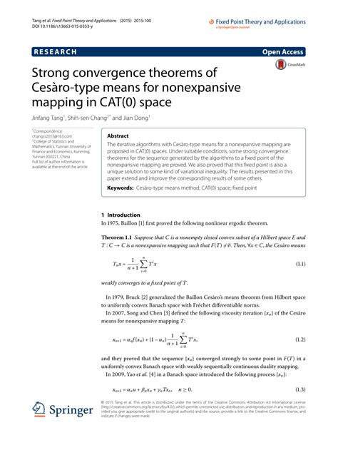pdf strong convergence theorems of cesàro type means for nonexpansive mapping in cat 0 space