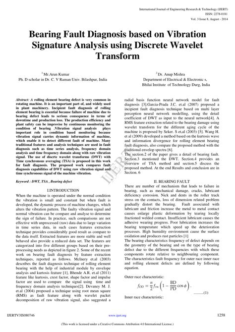 pdf bearing fault diagnosis based on vibration signature analysis using discrete wavelet transform