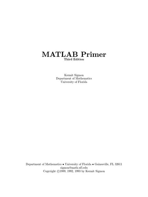 matlab primer third edition pdf matrix mathematics matlab