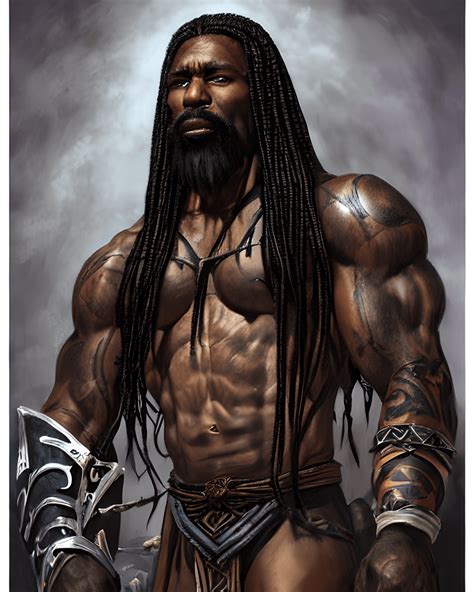 Hombre Negro Alto Musculoso Y Guapo Con Piel Gris Barba Negra Completa Pelo Corto Bárbaro En