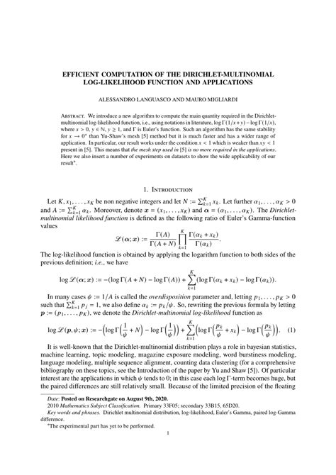 pdf efficient computation of the dirichlet multinomial log likelihood function and applications