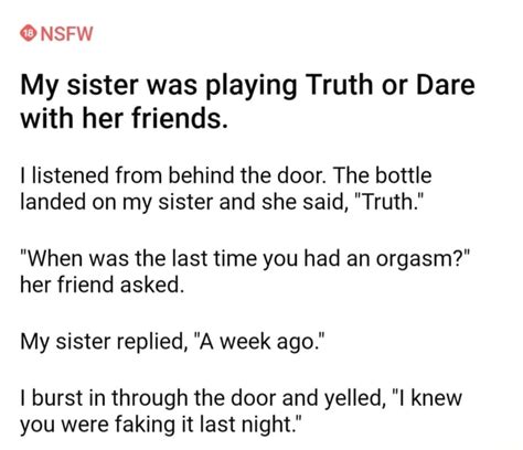 Nsfw My Sister Was Playing Truth Or Dare With Her Friends I Listened From Behind The Door The