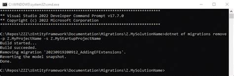 Remove Migration Command In Entity Framework Core