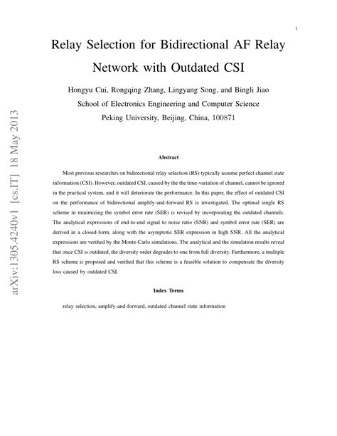 pdf relay selection for bidirectional af relay network with outdated csi