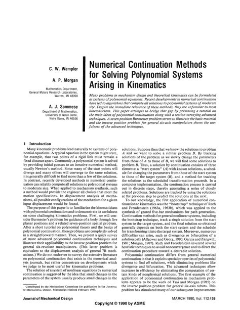 pdf numerical continuation methods for solving polynomial systems arising in kinematics