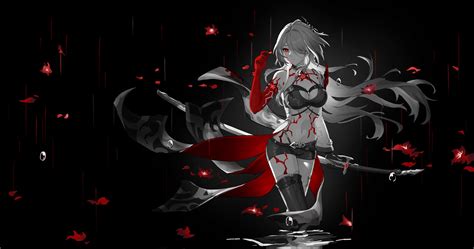 Standing Hair Over One Eye Thighs Women With Swords Belly Closed Mouth Skinny Long Hair