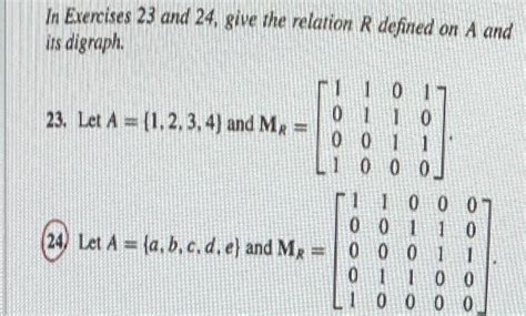 solved in exercises 23 and 24 give the relation r defined