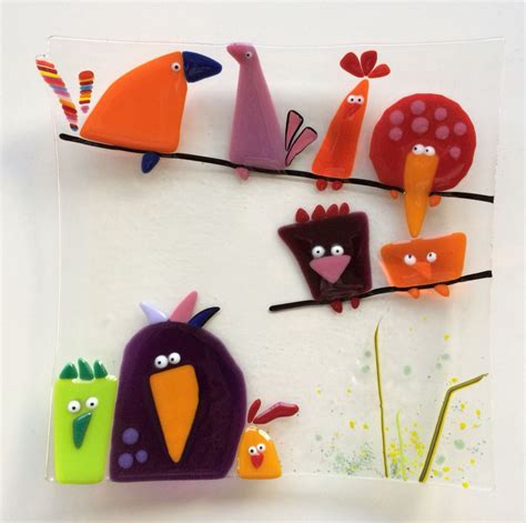 Dish With Crazy Birds 25x25 Cm Glassfusing Dish Fused Glass Artwork Fused Glass Ornaments