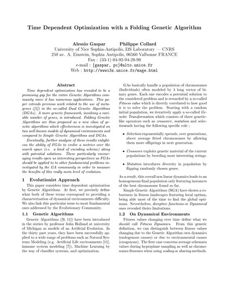 pdf time dependent optimization with a folding genetic algorithm