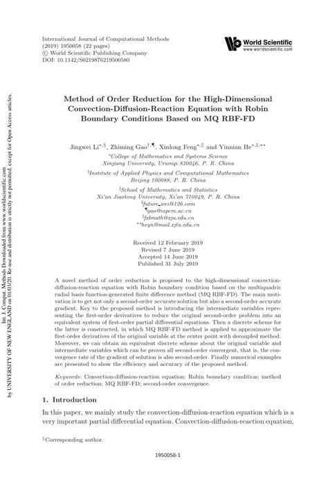 pdf method of order reduction for the high dimensional convection diffusion reaction equation