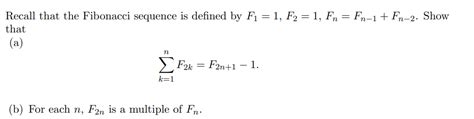 solved recall that the fibonacci sequence is defined by