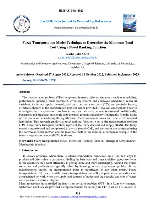 pdf fuzzy transportation model technique to determine the minimum total cost using a novel