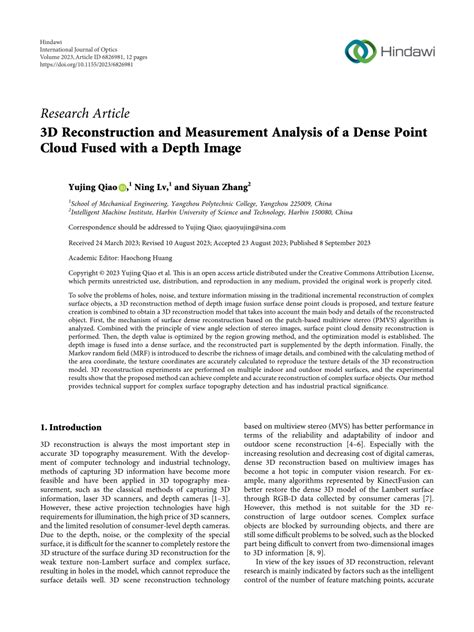 pdf 3d reconstruction and measurement analysis of a dense point cloud fused with a depth image