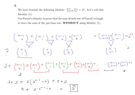 using pascal s identity to prove sum of the elements in a row is 2 n sumant s 1 page of math