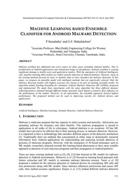 machine learning based ensemble classifier for android malware detection pdf