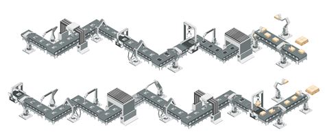 Robotic Assembly Line With Conveyor Belt In An Automated Factory