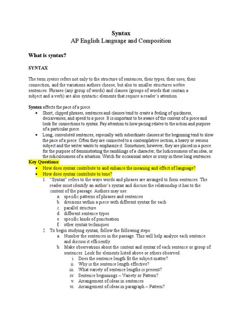 syntax notes 1 pdf syntax sentence linguistics