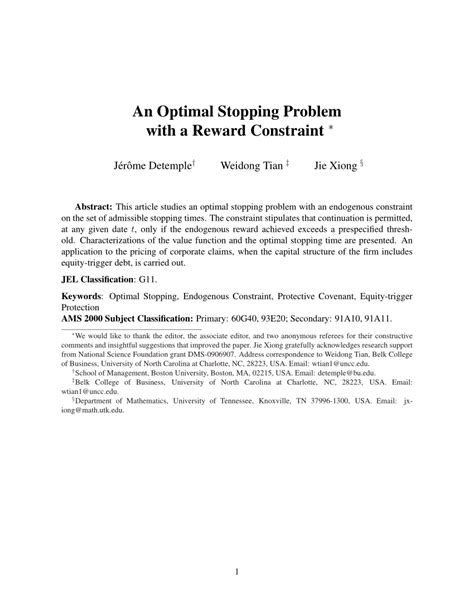 pdf an optimal stopping problem with a reward constraint