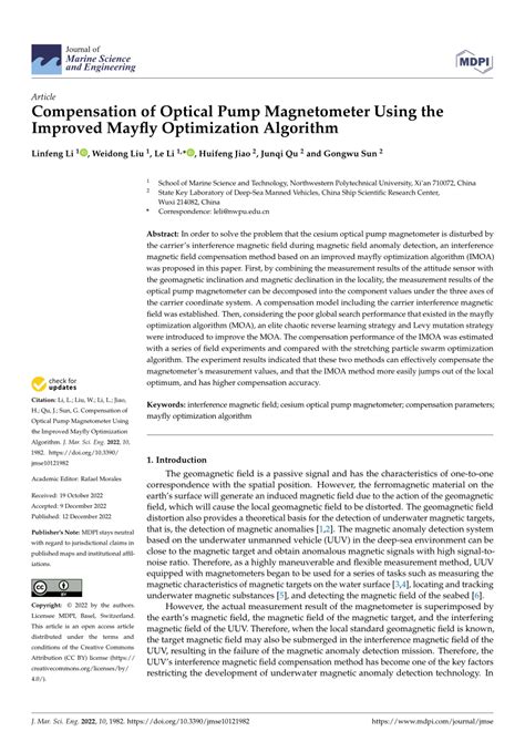 pdf compensation of optical pump magnetometer using the improved mayfly optimization algorithm