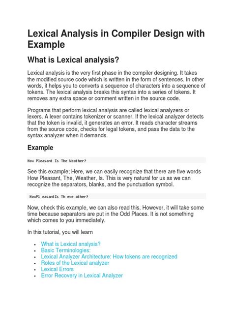 lexical analysis in compiler design with example download free pdf parsing computer