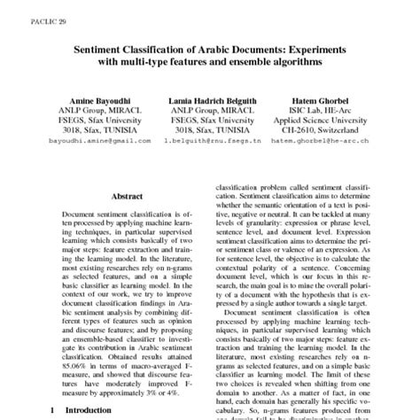 sentiment classification of arabic documents experiments with multi type features and ensemble