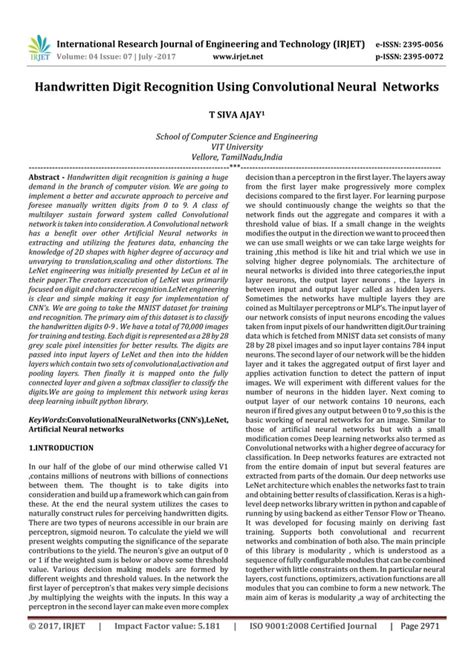 handwritten digit recognition using convolutional neural networks