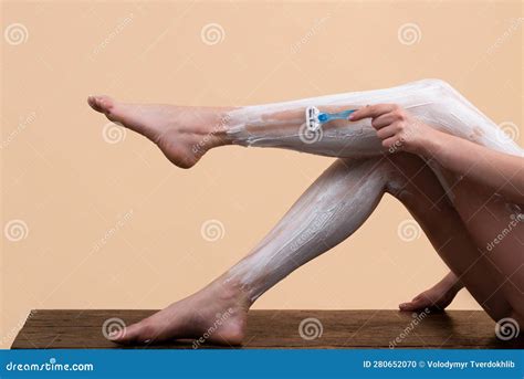 Woman Shaving Legs Hygiene Skin Body Care Concept Hair Removal Woman Shaving Legs With Razor