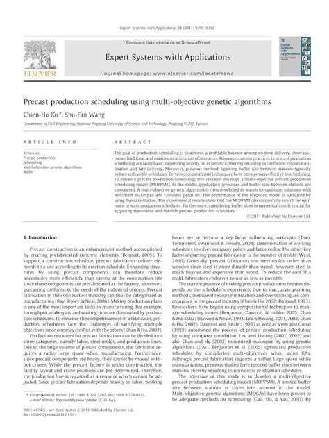 pdf precast production scheduling using multi objective genetic algorithms dokumen tips