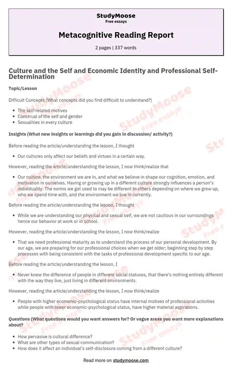 metacognitive reading report free essay example