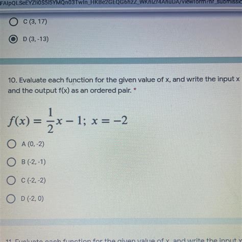 10 evaluate each function for the given value of x and write the input x and the output f x