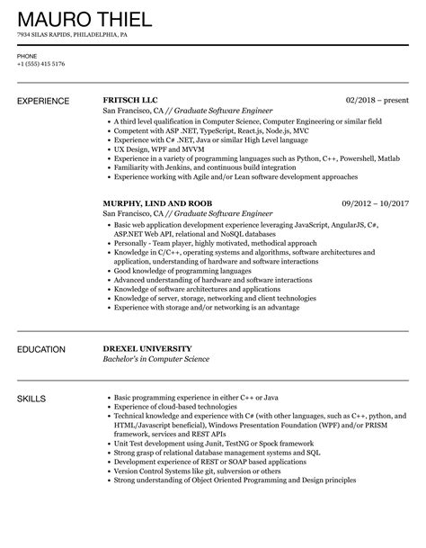 Graduate Software Engineer Resume Samples Velvet Jobs