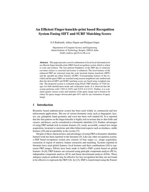 pdf an efficient finger knuckle print based recognition system fusing sift and surf matching
