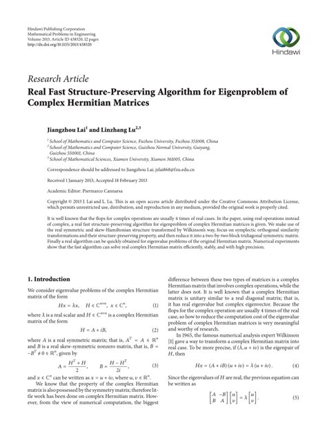 pdf real fast structure preserving algorithm for eigenproblem of complex hermitian matrices