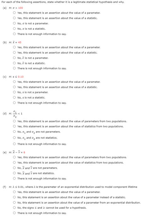 solved for each of the following assertions state whether