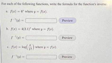 solved for each of the following functions write the