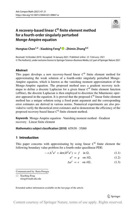 a recovery based linear c0 finite element method for a fourth order