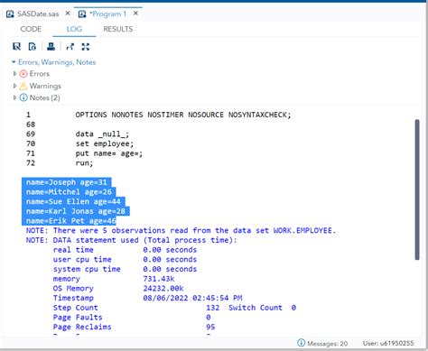 how to print data values into the sas log learn sas code