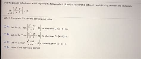 solved use the precise definition of a limit to prove the