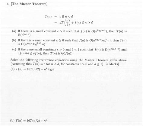 solved 4 [the master theorem] n a t n c if n