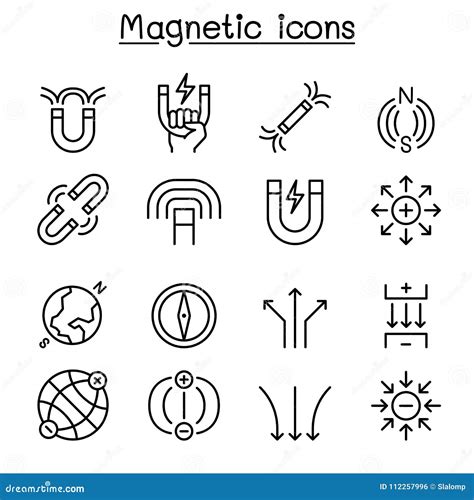 Magnet Icon Set In Thin Line Style Stock Vector Illustration Of Iron