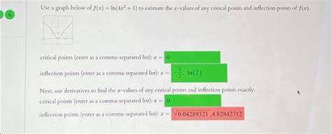 solved use a graph below of f x ln 4x2 1 to estimate