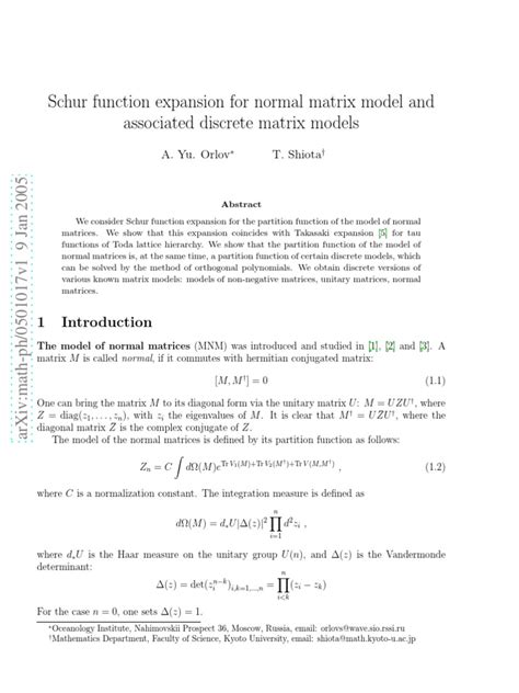schur function expansion for normal matrix model and associated discrete matrix models pdf